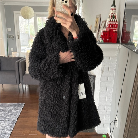 Zara | Jackets & Coats | Zara Black Teddy Jacket | Poshmark